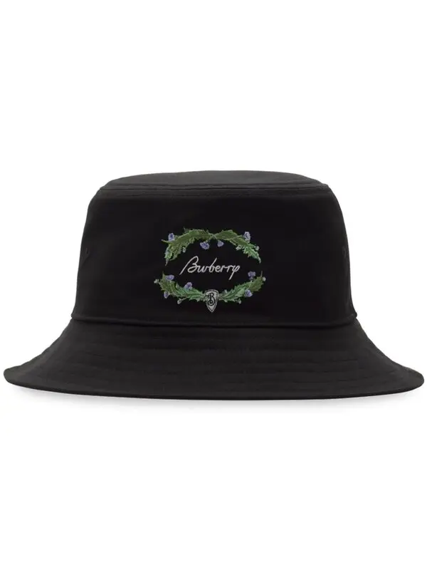 Burberry Embroidered Logo Bucket Hat - Black