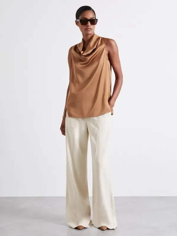 REISS Manon Atelier Satin Cowl-neck Top