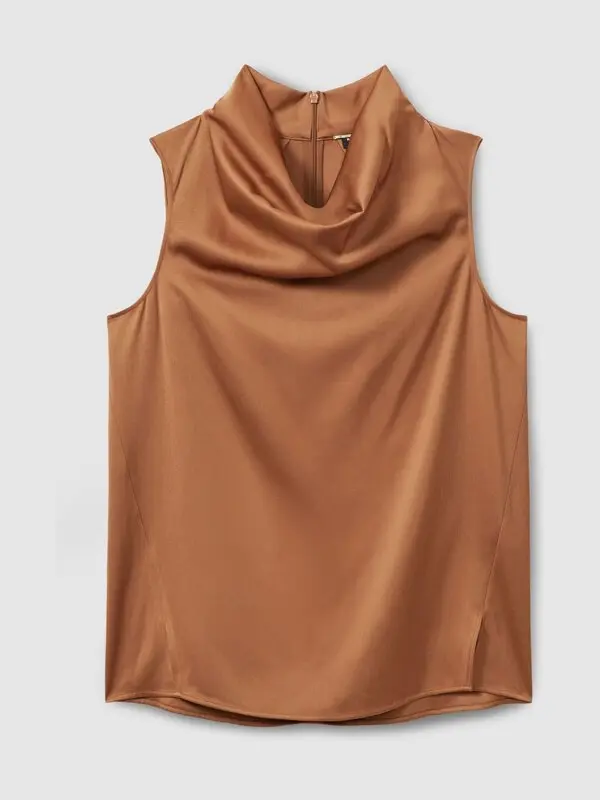 REISS Manon Atelier Satin Cowl-neck Top