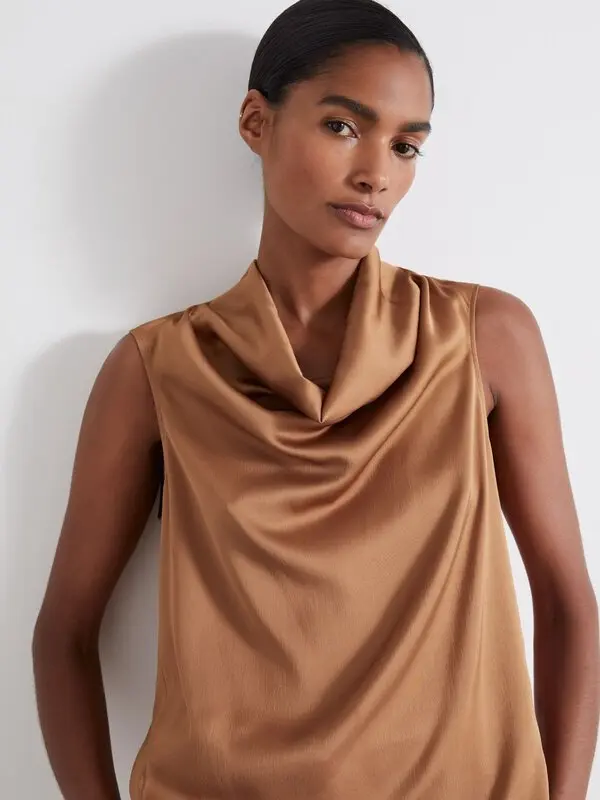 REISS Manon Atelier Satin Cowl-neck Top