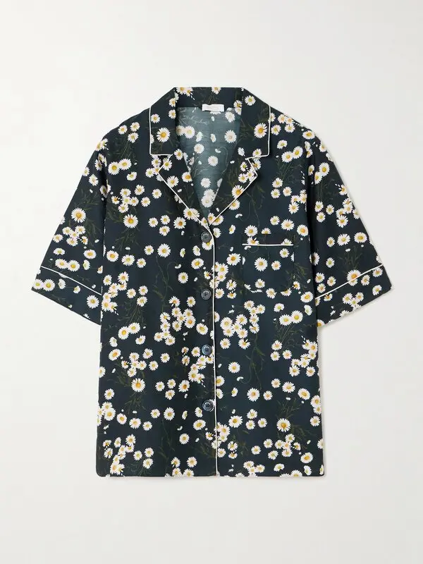 ERES Romance Je T'aime Piped Floral-print Silk Pajama Top - Black