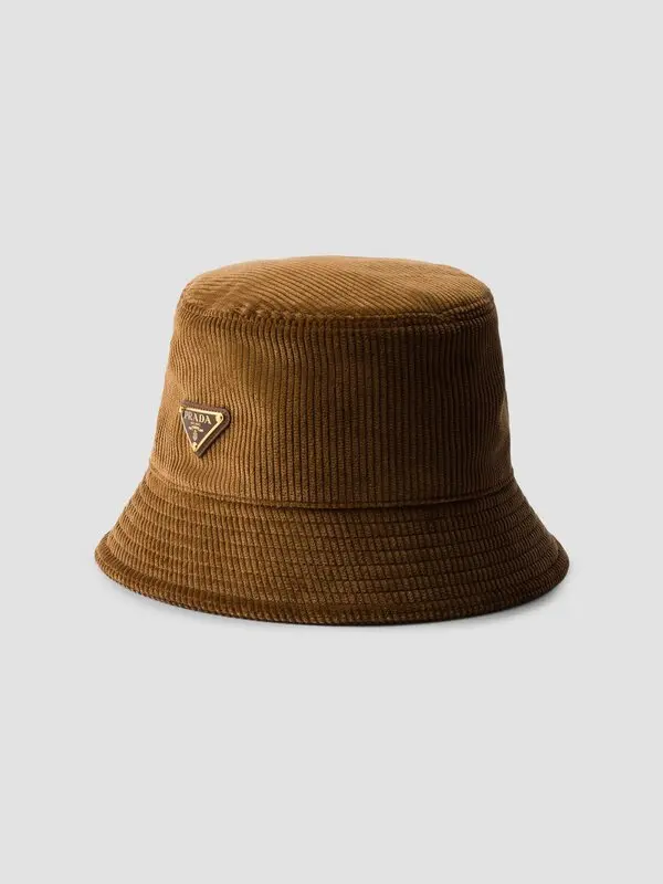 Prada Corduroy Bucket Hat - Brown