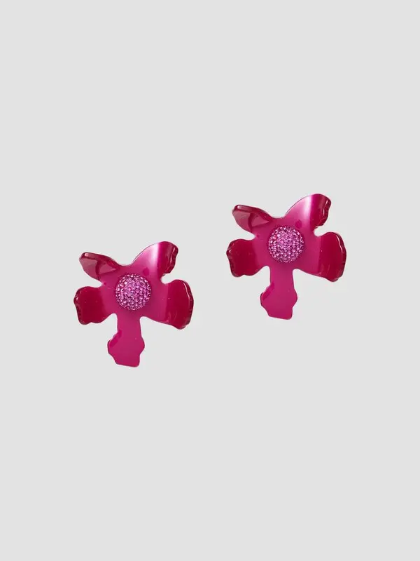 Lele Sadoughi Lily 14k Gold-plated, Acetate & Crystal Button Earrings - Raspberry