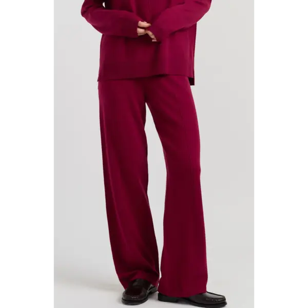 Chinti & Parker Wool Cashmere Wide Leg Track Pants - Cherry