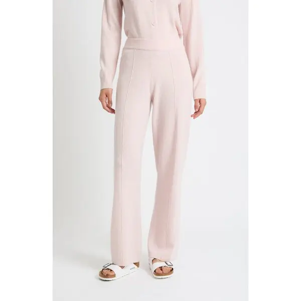 Chinti & Parker Wool Cashmere Wide Leg Track Pants - Pink Melange