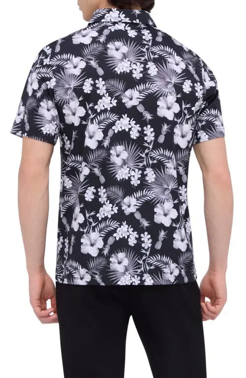 Bugatchi Hendrix Digital Floral Print Pima Cotton Polo - Black