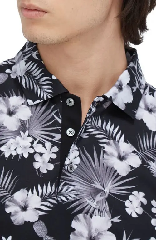 Bugatchi Hendrix Digital Floral Print Pima Cotton Polo - Black