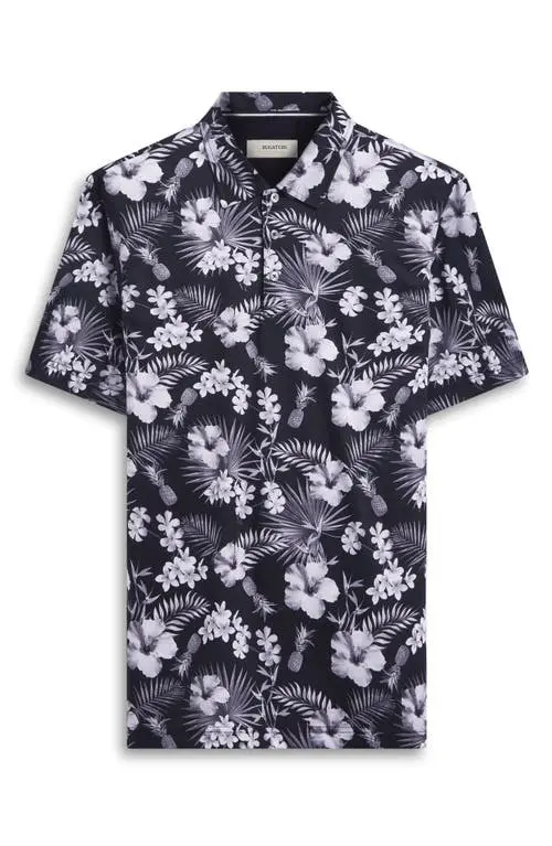 Bugatchi Hendrix Digital Floral Print Pima Cotton Polo - Black