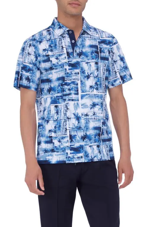 Bugatchi Hendrix Digital Tropical Print Pima Cotton Polo - Classic Blue