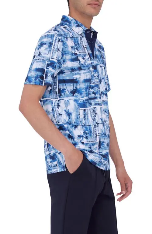 Bugatchi Hendrix Digital Tropical Print Pima Cotton Polo - Classic Blue