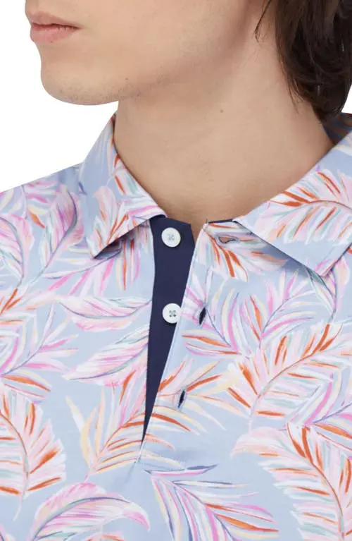 Bugatchi Hendrix Digital Leaf Print Pima Cotton Polo - Sky
