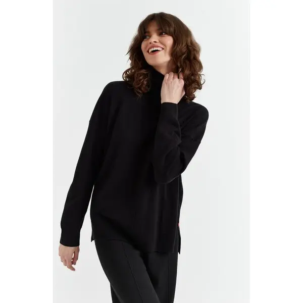 Chinti & Parker Relaxed Roll Neck Wool & Cashmere Sweater - Black