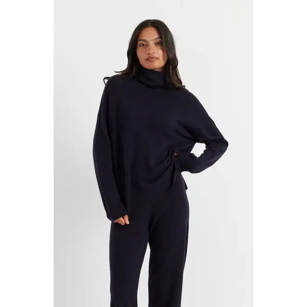 Chinti & Parker Relaxed Roll Neck Wool & Cashmere Sweater - Navy