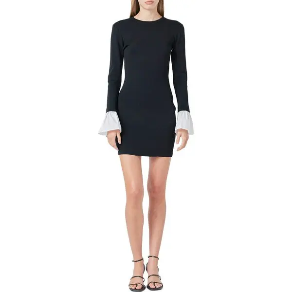 Endless Rose Contrast Cuff Mini Sweater Dress