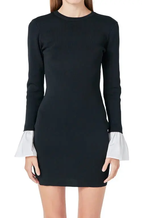 Endless Rose Contrast Cuff Mini Sweater Dress
