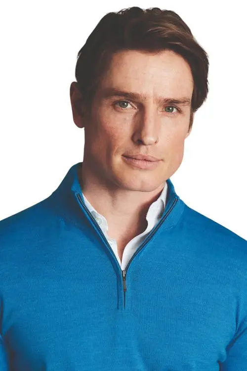 CHARLES TYRWHITT Pure Merino Zip Neck Sweater - Bright Blue