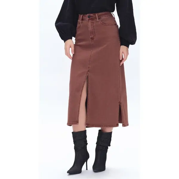 BAYEAS Lila Slit Hem Denim Midi Skirt - Cappuccino