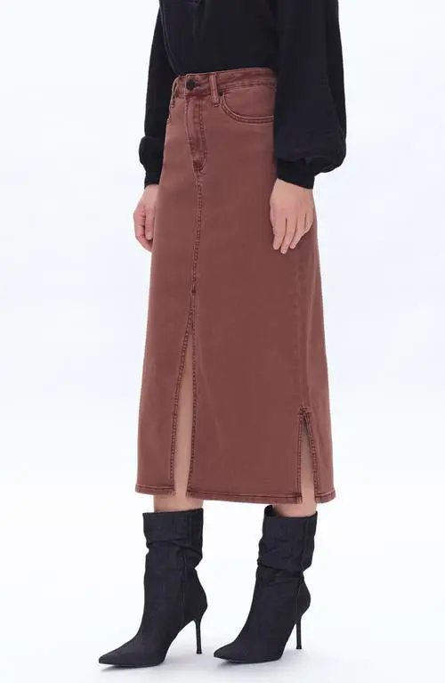 BAYEAS Lila Slit Hem Denim Midi Skirt - Cappuccino