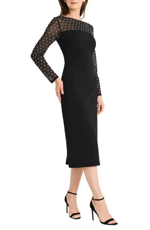 Maggy London Embellished Rhinestone Sheath Midi Dress