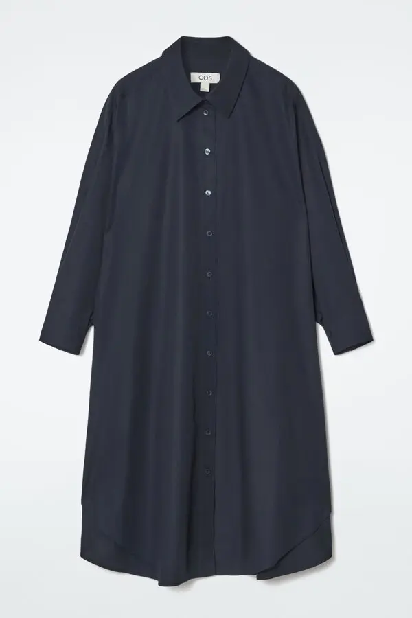 Cos Oversized Draped Shirt Dress In Blue - 60% Off | Editorialist