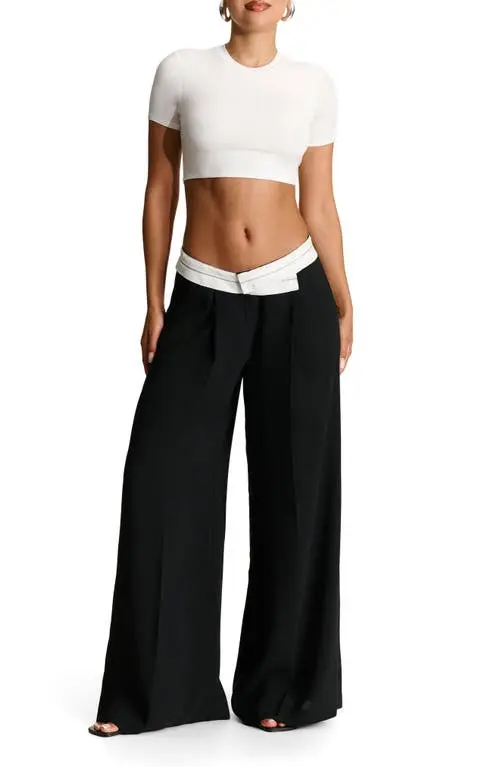 Naked Wardrobe Foldover Waist Wide Leg Trousers