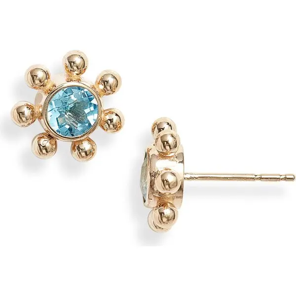 Anzie Dew Drop Marine Blue Topaz & 14k Gold Stud Earrings - Swiss Blue