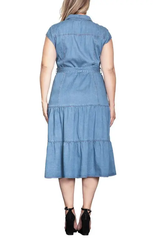 STANDARDS & PRACTICES Tiered Denim Midi Shirt Dress