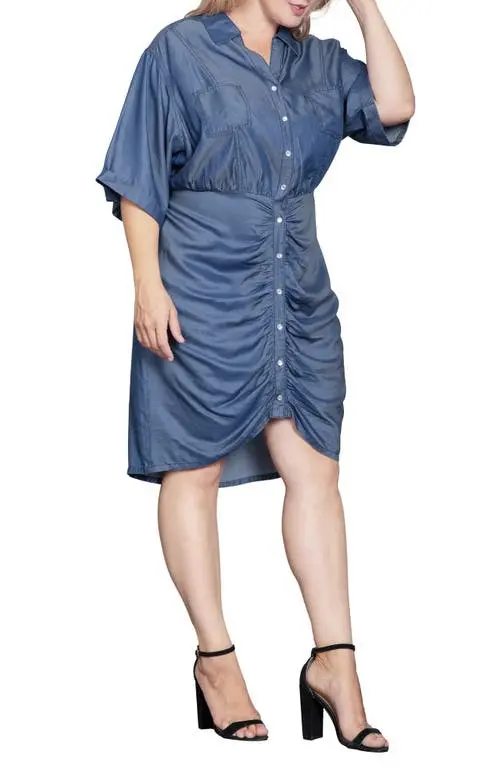 STANDARDS & PRACTICES Ruched Denim Shirtdress