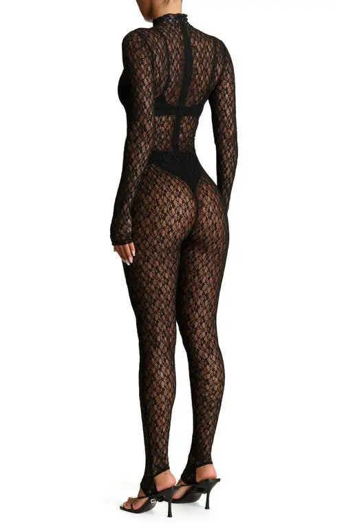 Naked Wardrobe Sheer Lace Stirrup Jumpsuit