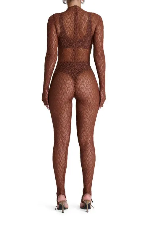 Naked Wardrobe Sheer Lace Stirrup Jumpsuit
