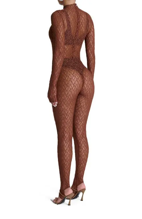 Naked Wardrobe Sheer Lace Stirrup Jumpsuit