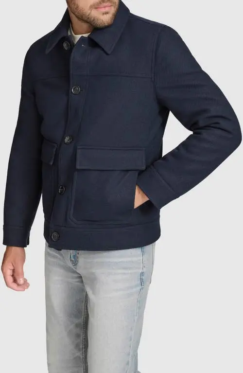 Andrew Marc Insulated Wool-blend Twill Shirt Jacket - Navy