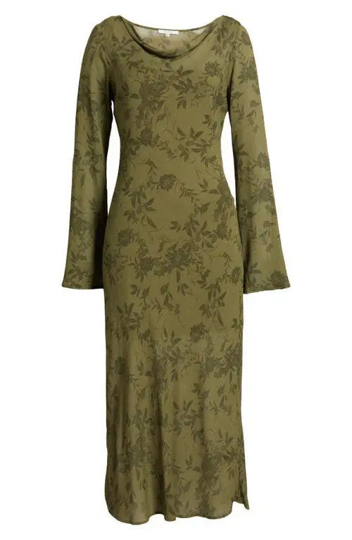 cassandra floral long sleeve midi dress Wayf Cassandra Floral Midi Dress In Olive Shadow - 45% Off