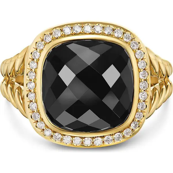 David Yurman Albion Ring In 18k Yellow Gold With Gemstone And Diamonds - Black/ 18k Gold