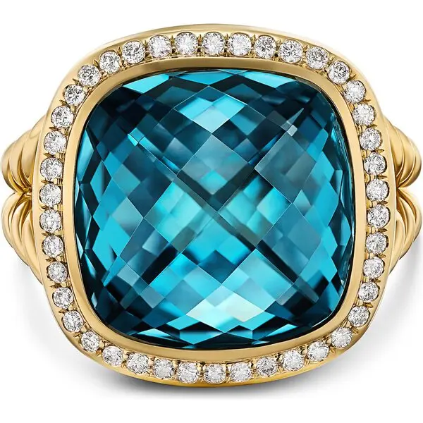 David Yurman Albion Ring In 18k Yellow Gold With Gemstone And Diamonds - Light Blue/ 18k Gold