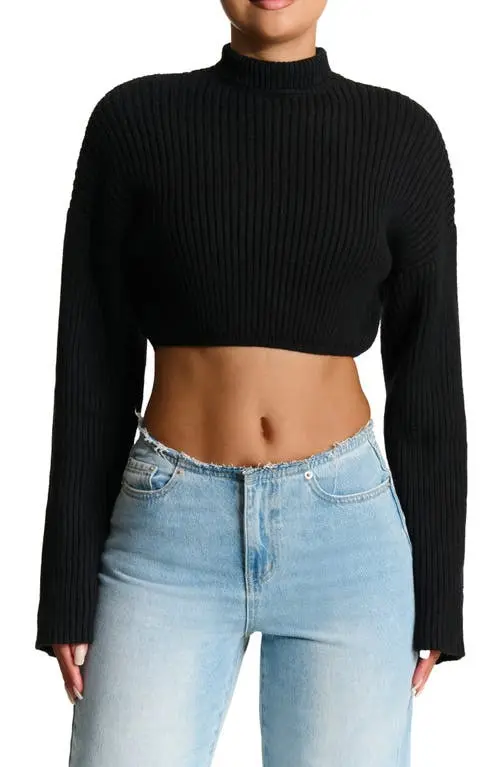 Naked Wardrobe Crop Ribbed Turtleneck Sweater