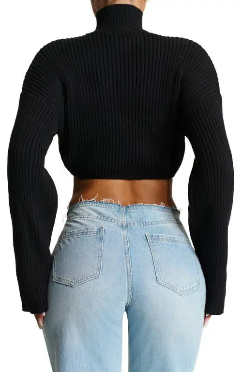 Naked Wardrobe Crop Ribbed Turtleneck Sweater