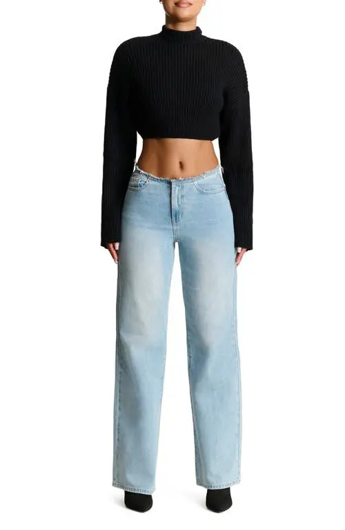 Naked Wardrobe Crop Ribbed Turtleneck Sweater