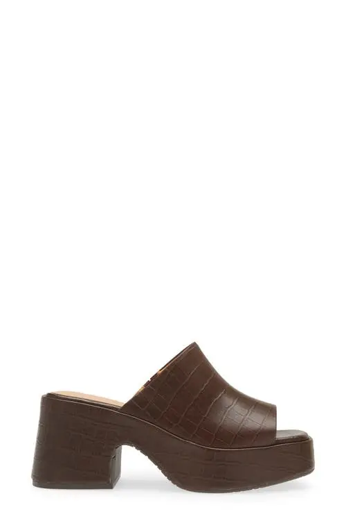 CHOCOLAT BLU Helia Platform Sandals - Brown Embossed Crocodile