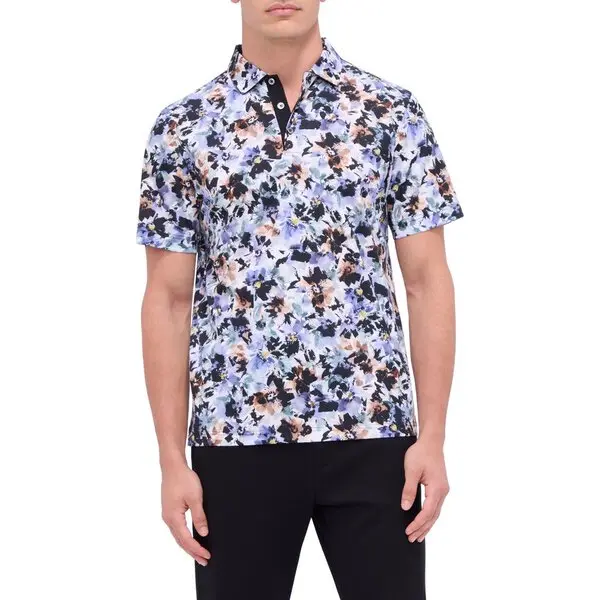 Bugatchi Hendrix Digital Floral Print Pima Cotton Polo - Lilac