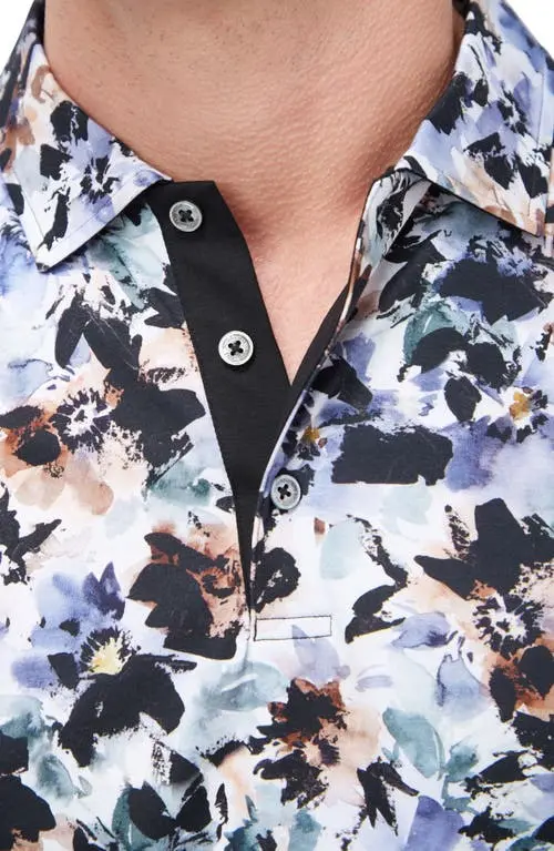 Bugatchi Hendrix Digital Floral Print Pima Cotton Polo - Lilac