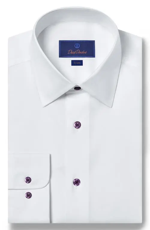 David Donahue Trim Fit Superfine Twill Dress Shirt - White