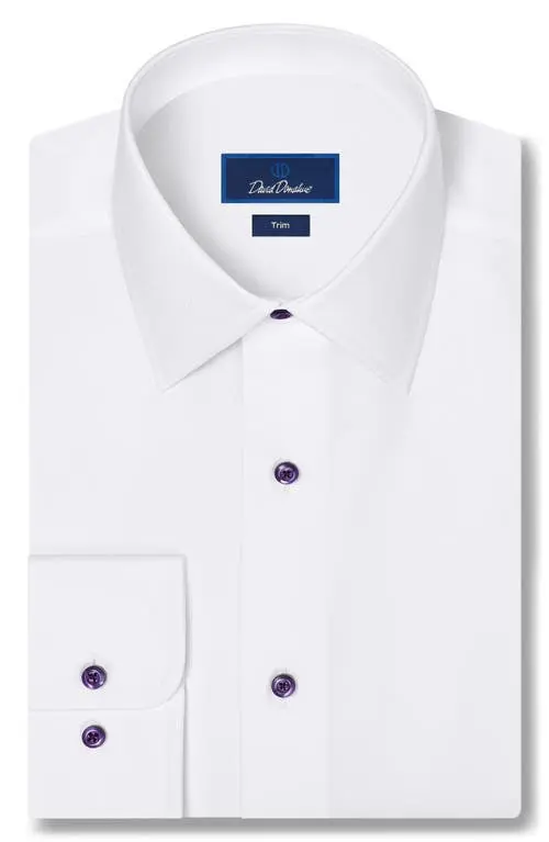 David Donahue Trim Fit Superfine Twill Dress Shirt - White