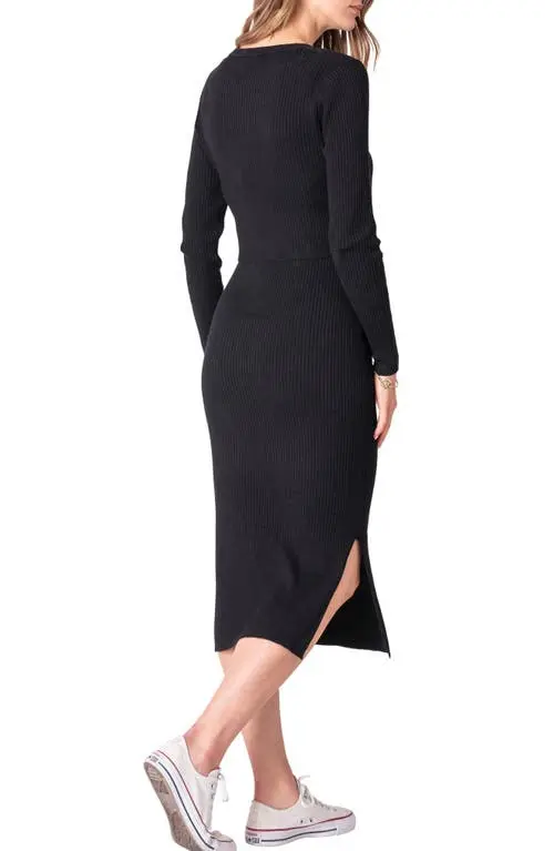 Seraphine Long Sleeve Rib Maternity/Nursing Midi Dress - Black |  Editorialist