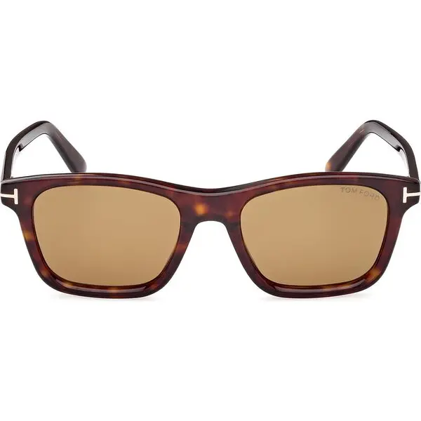 TOM FORD Barron Square Frame Sunglasses - Havana Eco / T Logo / Brown