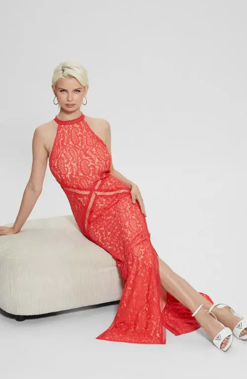 Guess Liza Lace Dress - Vivacious Coral | Editorialist