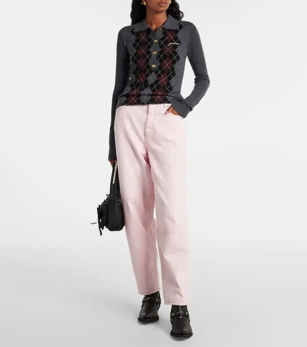 GANNI Embroidered Faux Leather Cowboy Boots Ivory Glow