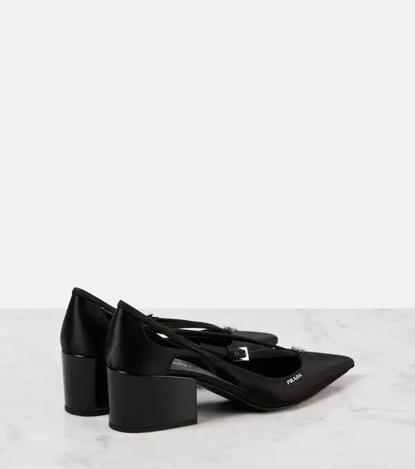 Prada Embellished Cutout Satin Pumps - Black