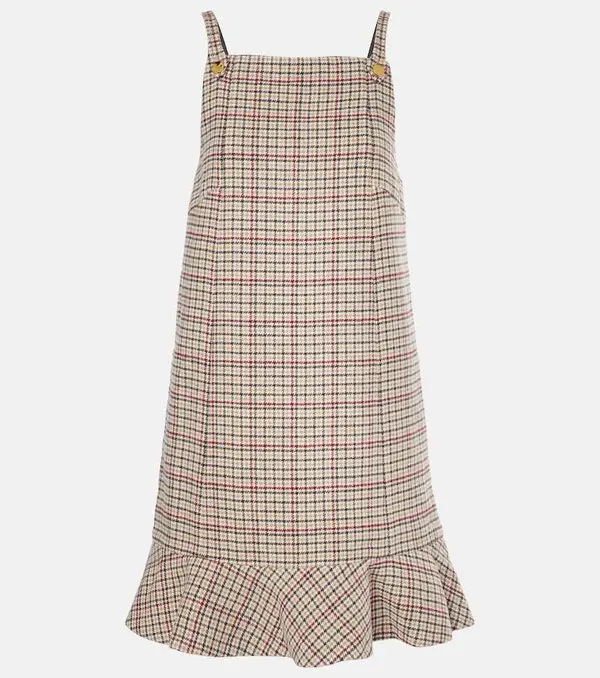 GANNI Checked Wool-blend Mini Dress