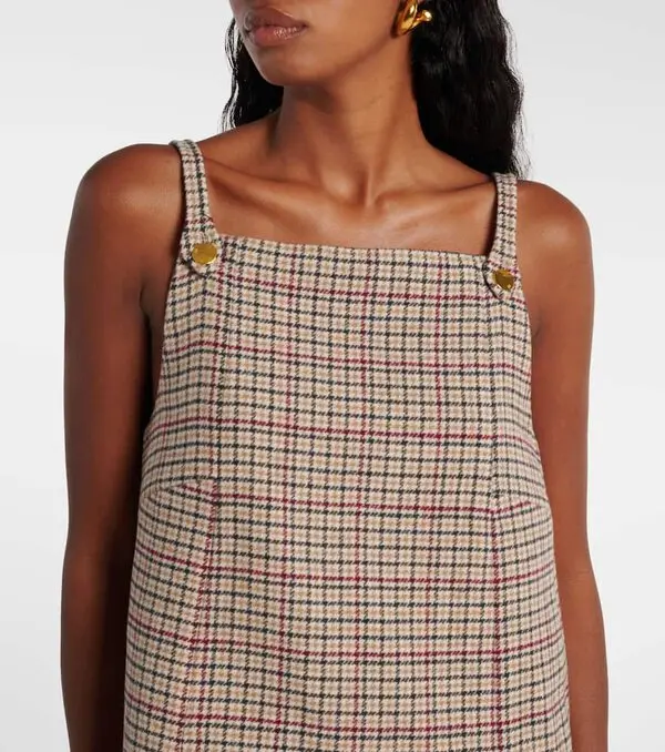 GANNI Checked Wool-blend Mini Dress